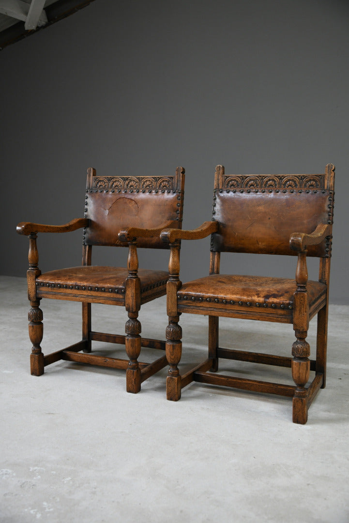 Pair 17th Century Style Oak Carver Chairs – Kernow Furniture