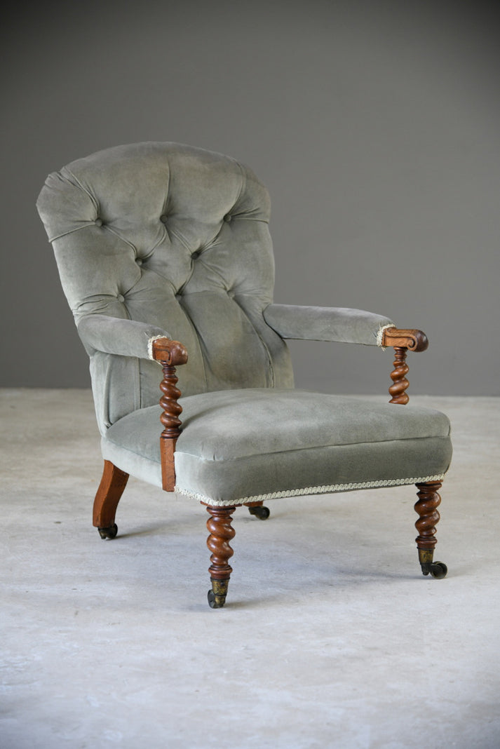 Victorian Walnut Button Back Upholstered Easy Chair – Kernow Furniture