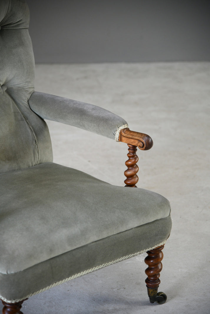 Victorian Walnut Button Back Upholstered Easy Chair – Kernow Furniture