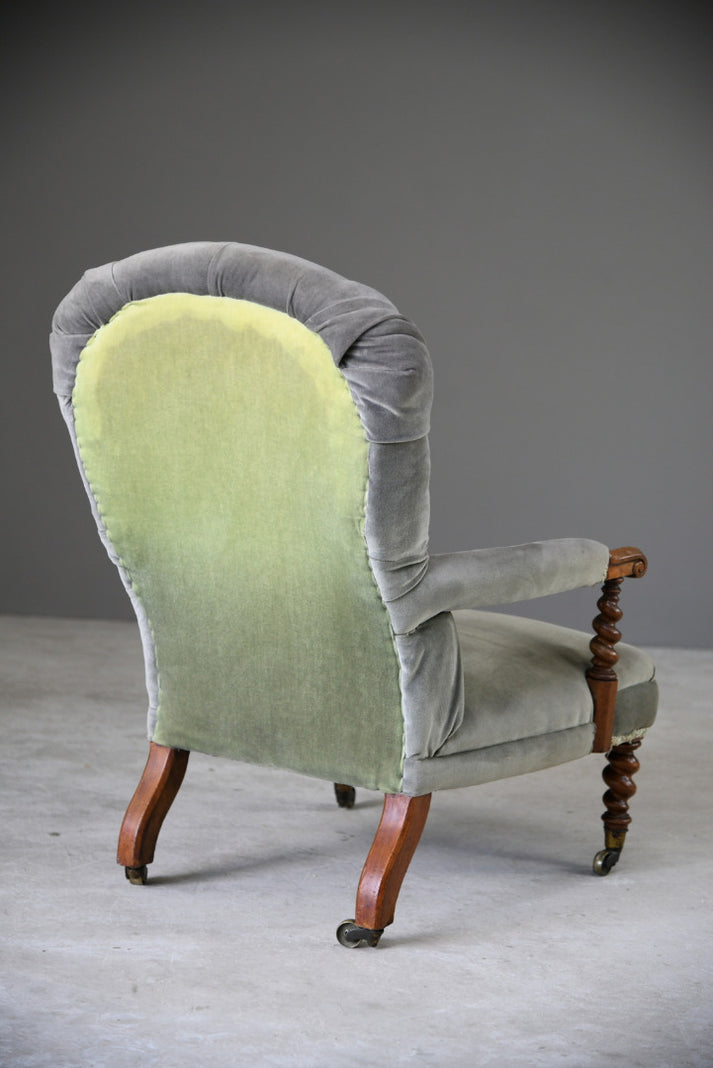 Victorian Walnut Button Back Upholstered Easy Chair – Kernow Furniture