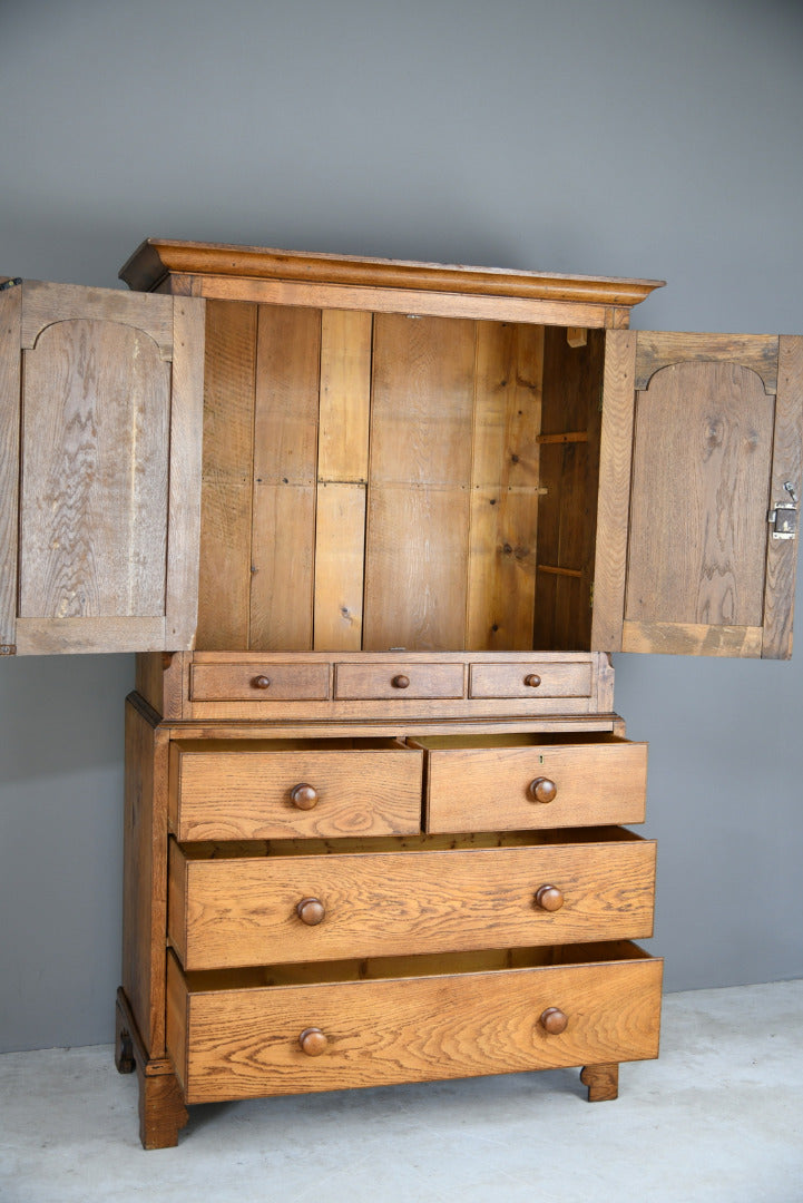 Antique Style Large Farmhouse Country Oak Linen Press – Kernow Furniture