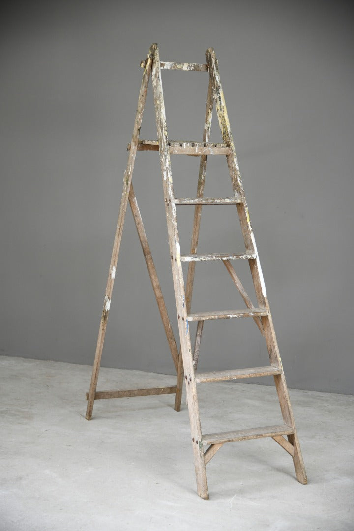 Set Wooden Step Ladder Vintage Paint Splattered – Kernow Furniture