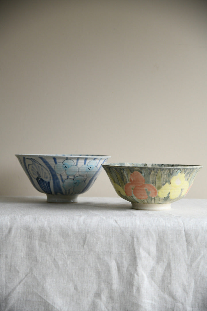 Pair Glazed Stoneware Floral Studio Pottery Bowls – Kernow Furniture
