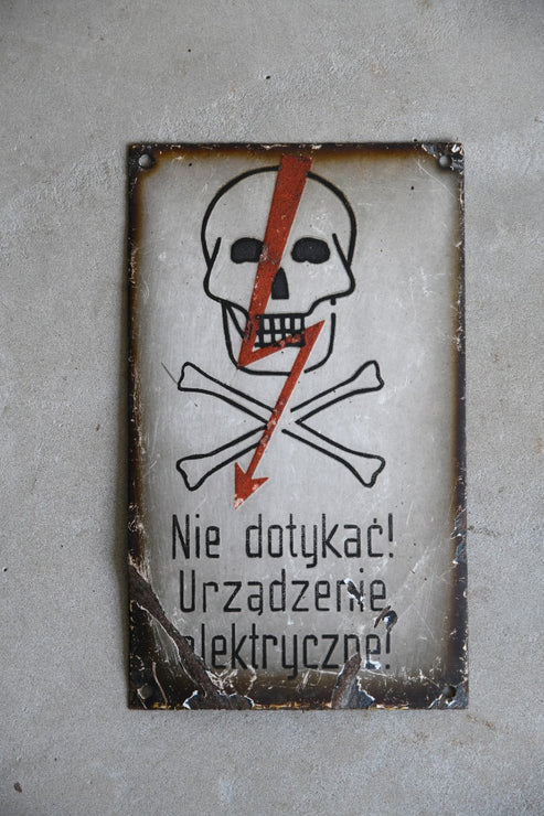 Vintage Polish Warning Sign – Kernow Furniture