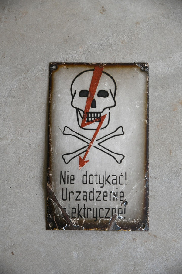 Vintage Polish Warning Sign – Kernow Furniture