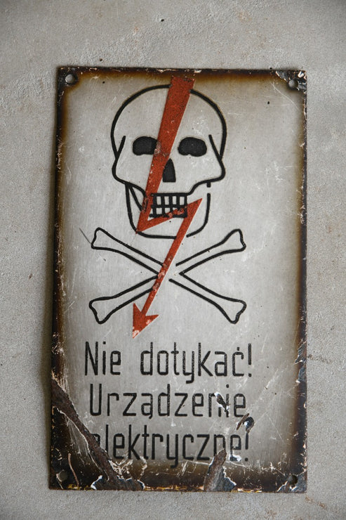 Vintage Polish Warning Sign – Kernow Furniture