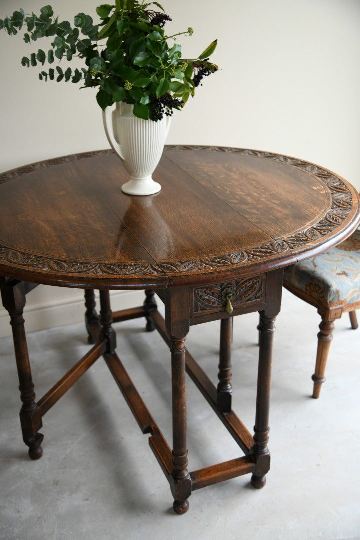 Carved Oak Drop Leaf Table – Kernow Furniture