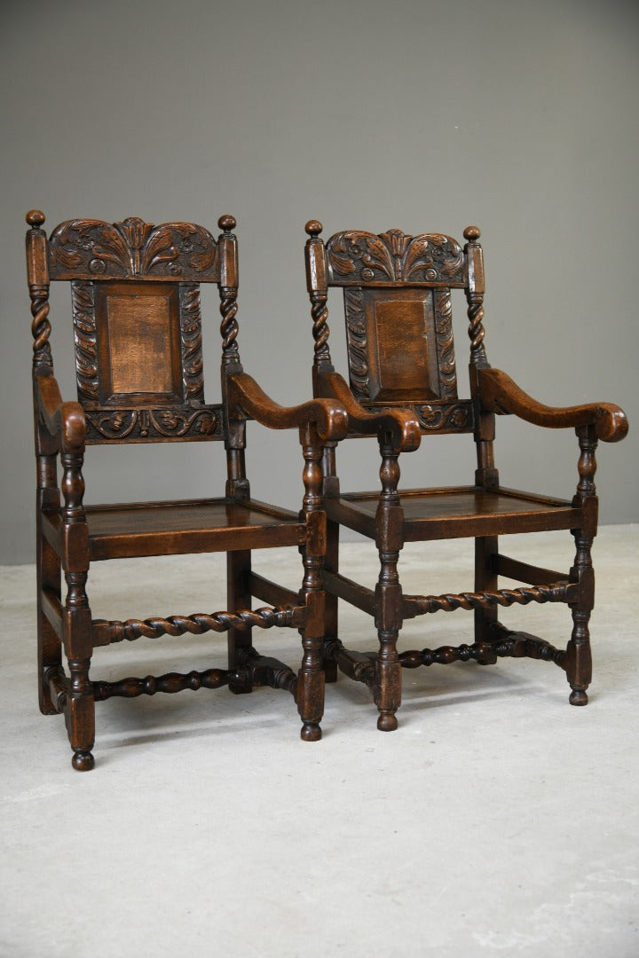 Pair Oak Carolean Style Chairs – Kernow Furniture