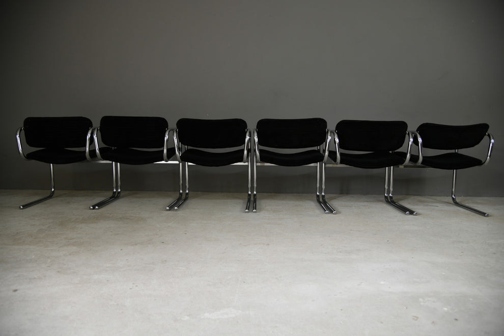 6 Retro Pieff Cantilever Chrome Dining Chairs – Kernow Furniture