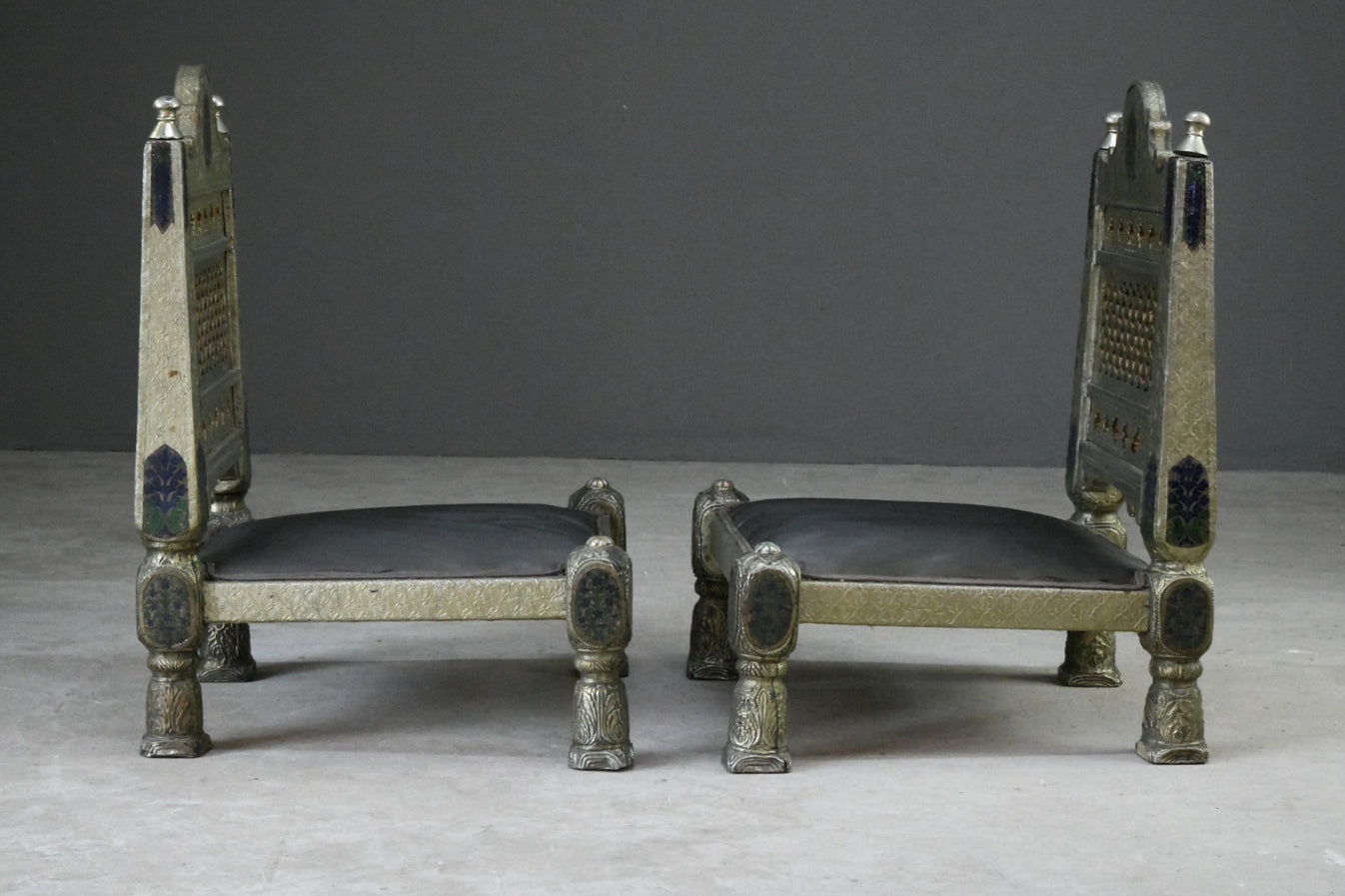 Pair Vintage Eastern Metal Clad Pidha Chairs – Kernow Furniture