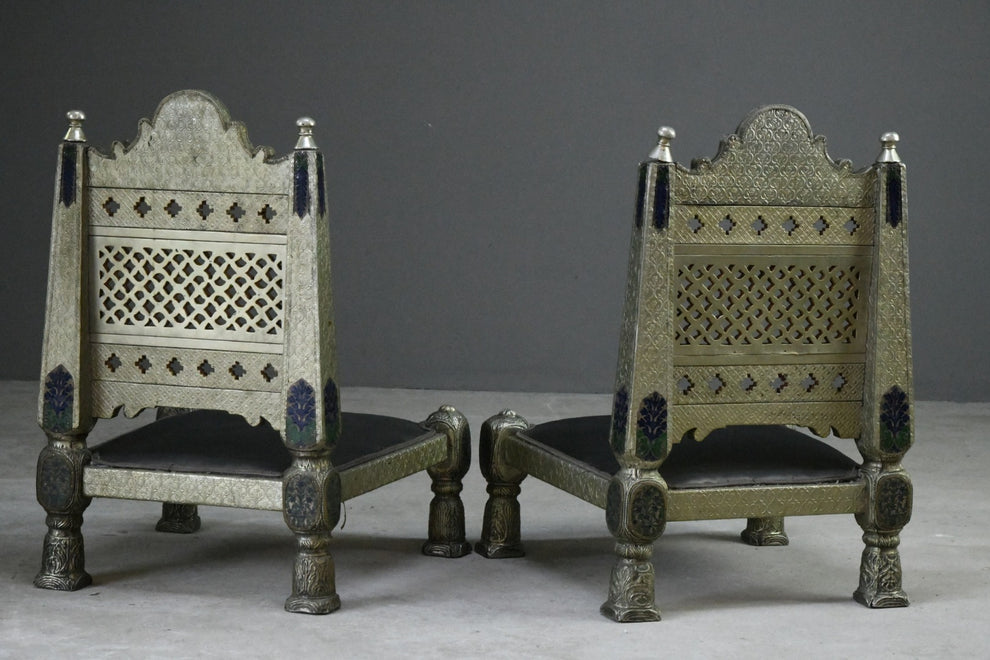 Pair Vintage Eastern Metal Clad Pidha Chairs – Kernow Furniture