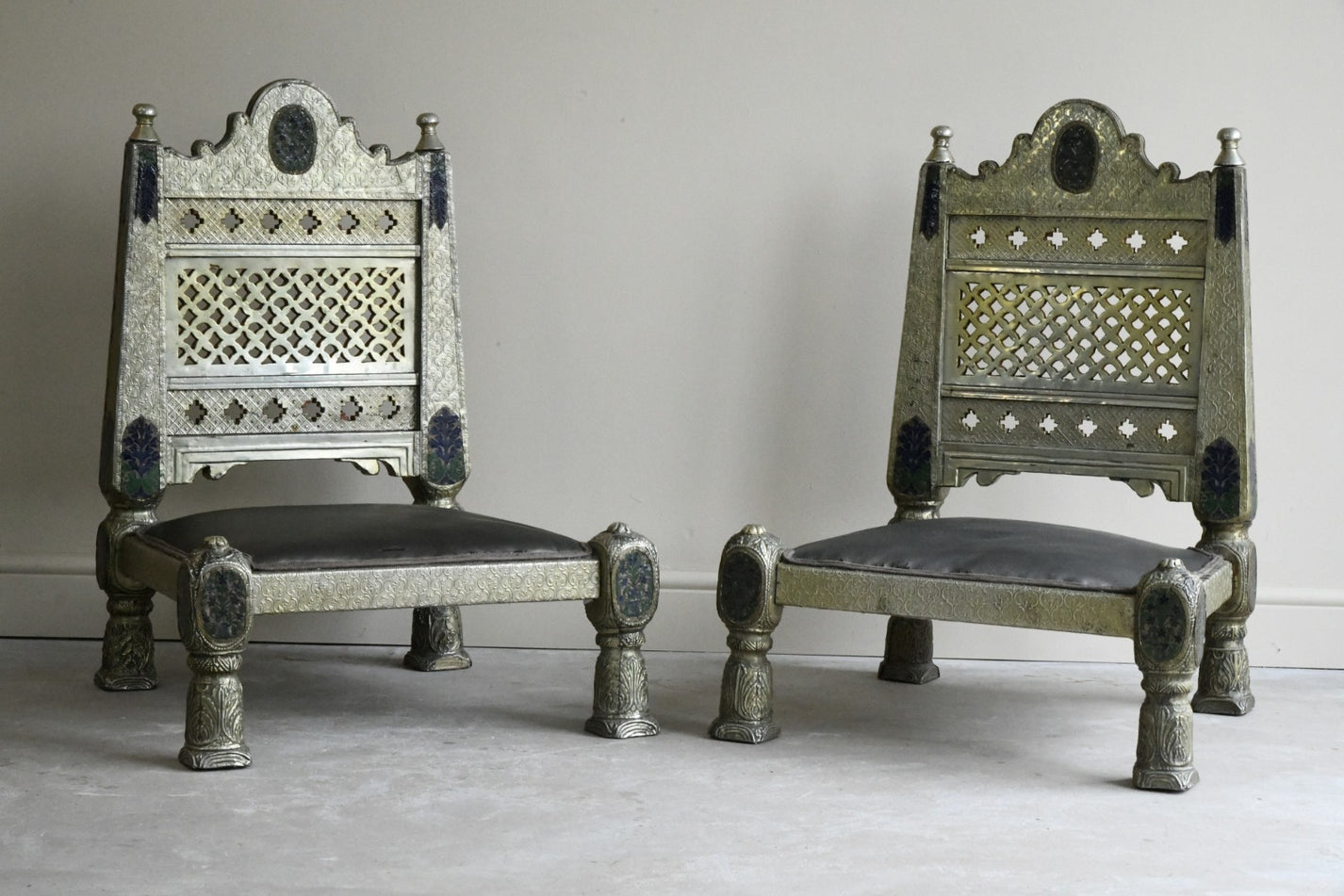 Pair Vintage Eastern Metal Clad Pidha Chairs – Kernow Furniture