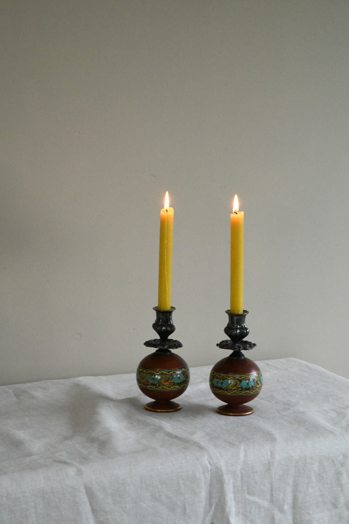 Pair Prattware Candlesticks – Kernow Furniture