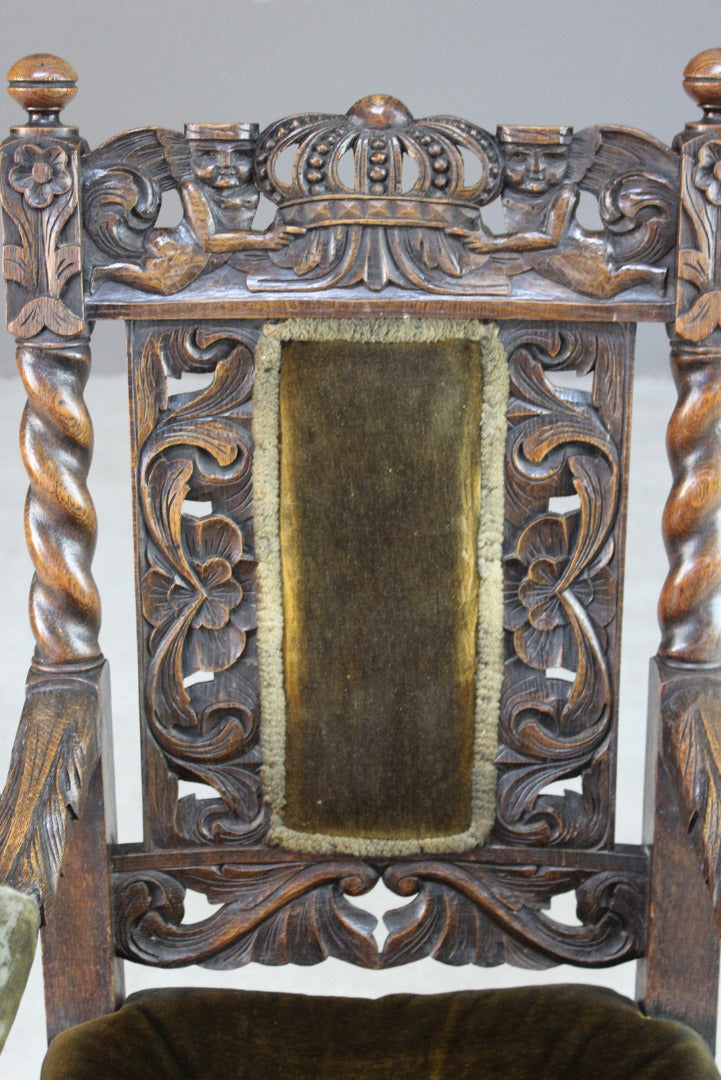Antique Carved Oak Open Arm Chair – Kernow Furniture