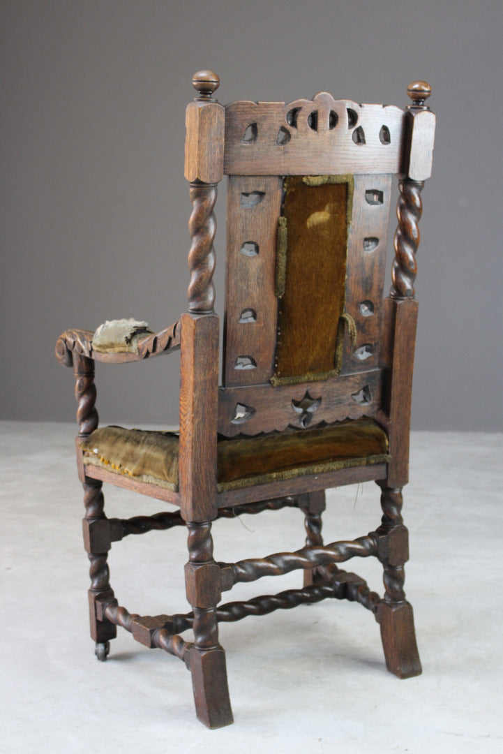 Antique Carved Oak Open Arm Chair – Kernow Furniture