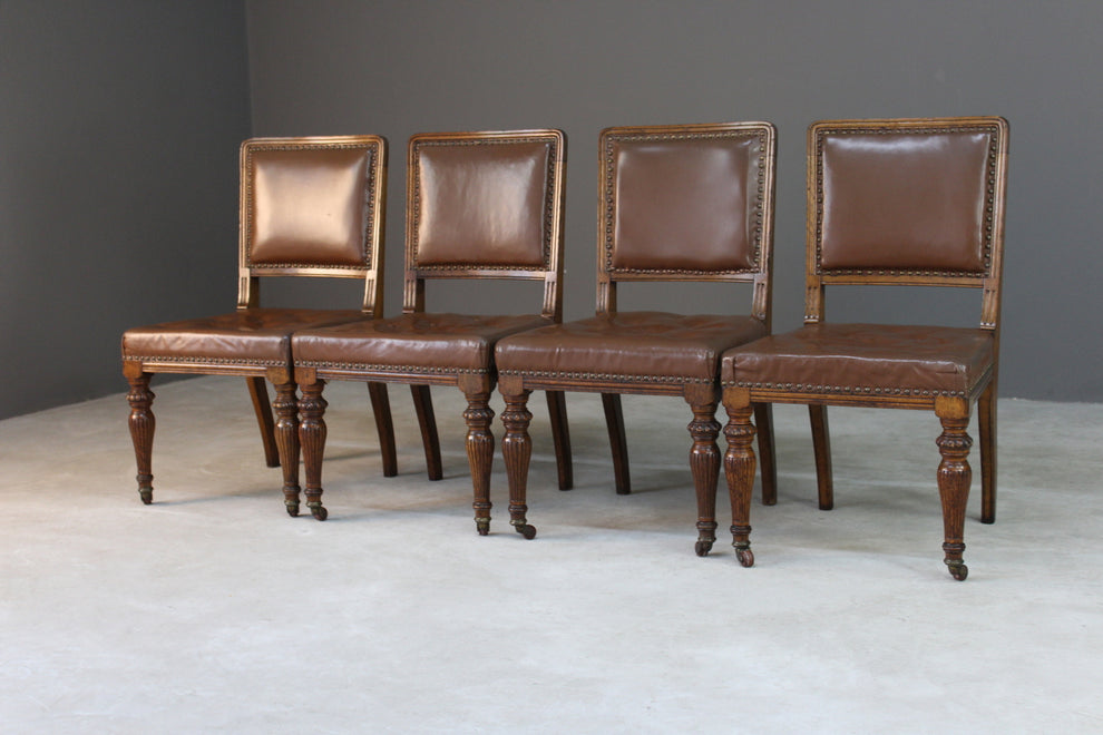 4 Antique Oak & Leather Dining Chairs – Kernow Furniture