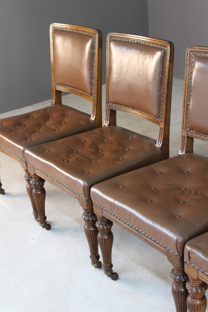 4 Antique Oak & Leather Dining Chairs – Kernow Furniture