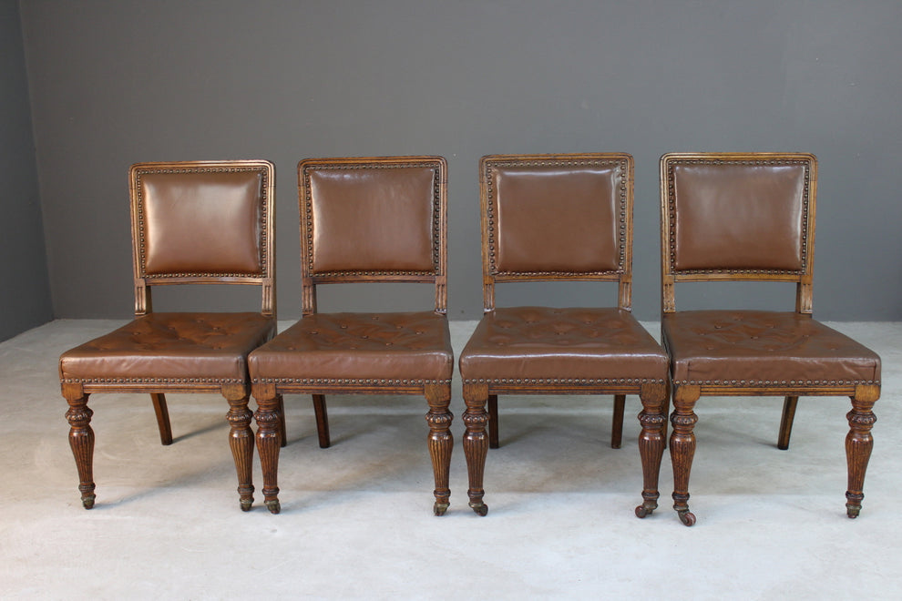 4 Antique Oak & Leather Dining Chairs – Kernow Furniture