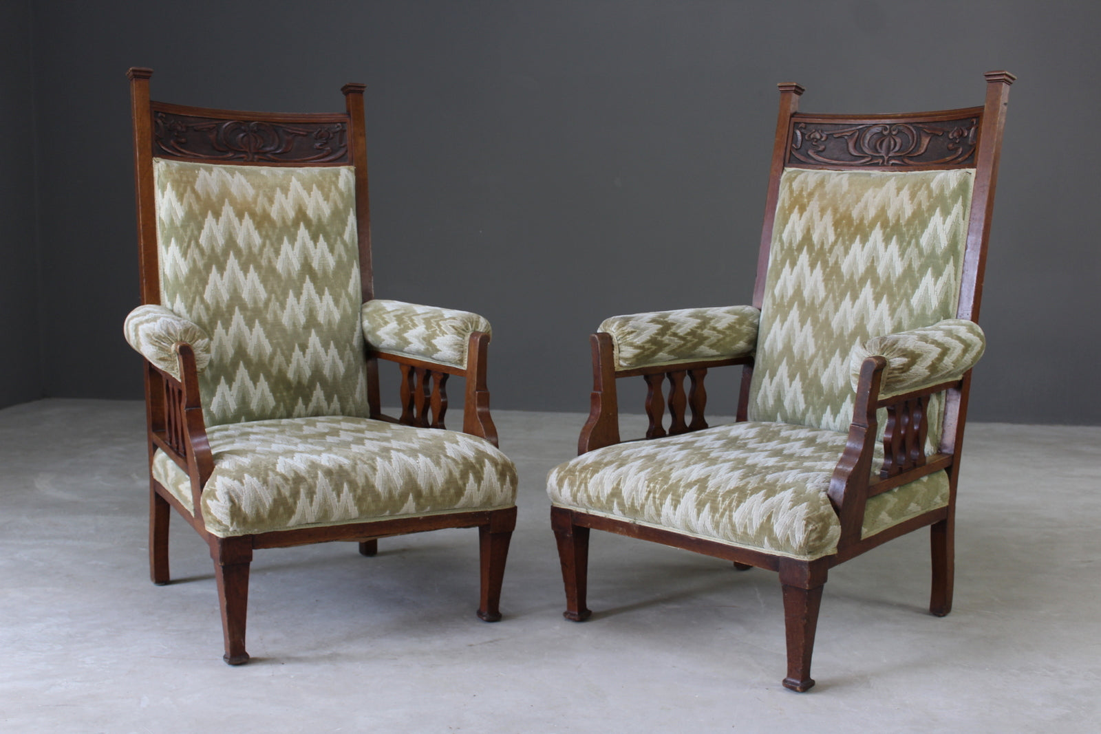 Vintage Wood Library Chairs Pair Antique Chippendale Regency Style